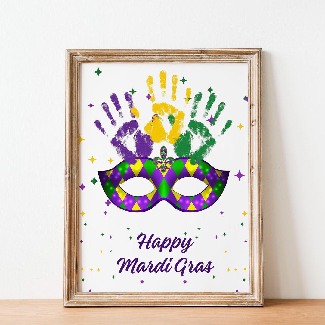 Mardi Gras Mask Handprint Art, Happy Mardi Gras Craft, Fat Tuesday ...