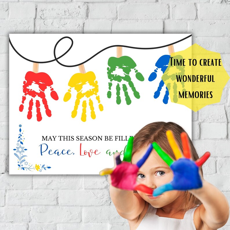 Dreidel Garland Handprint Art, Printable Hanukkah Craft, Jewish Holiday ...