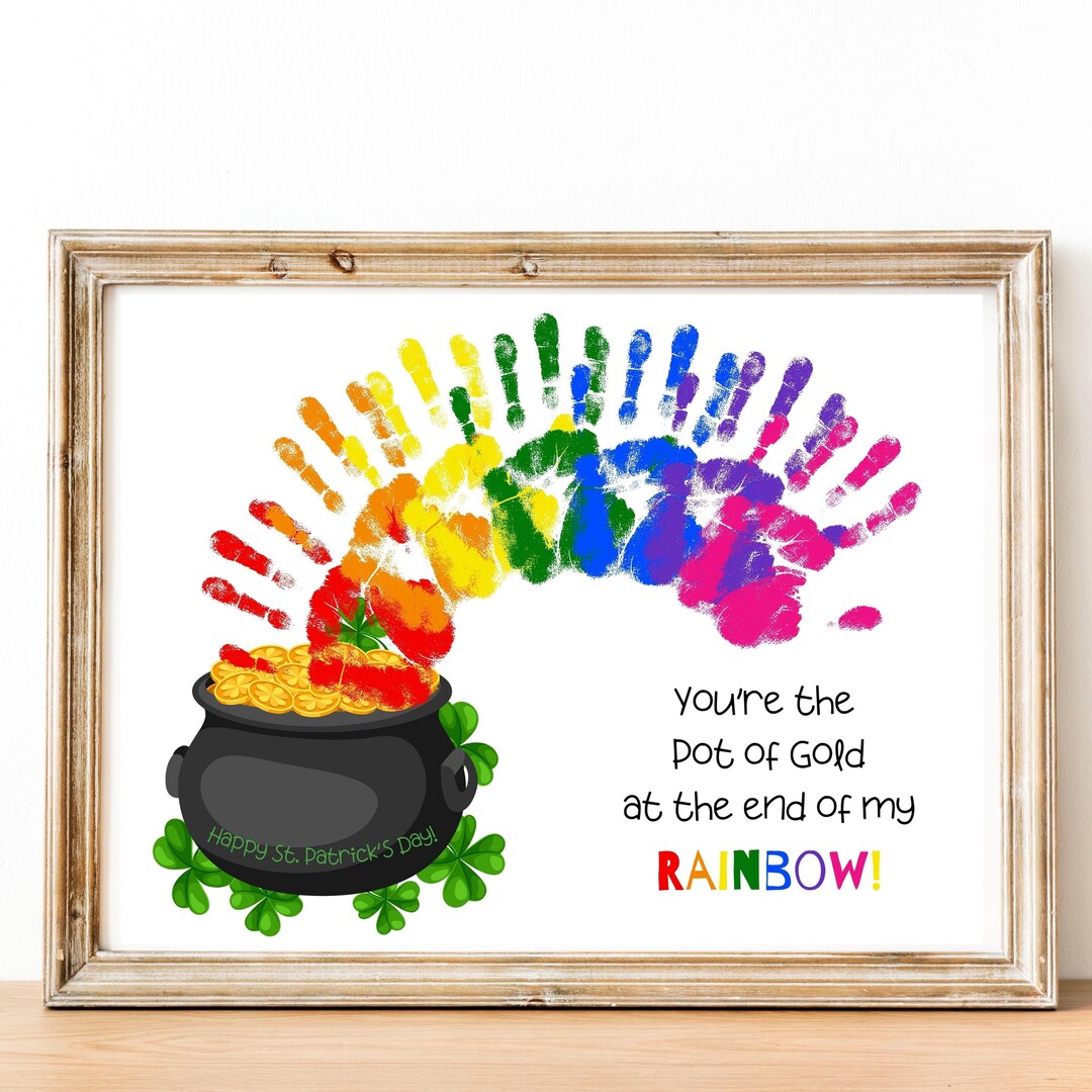 Pot of Gold, Rainbow Handprint Art, Saint Patrick's Day Craft, Happy St ...