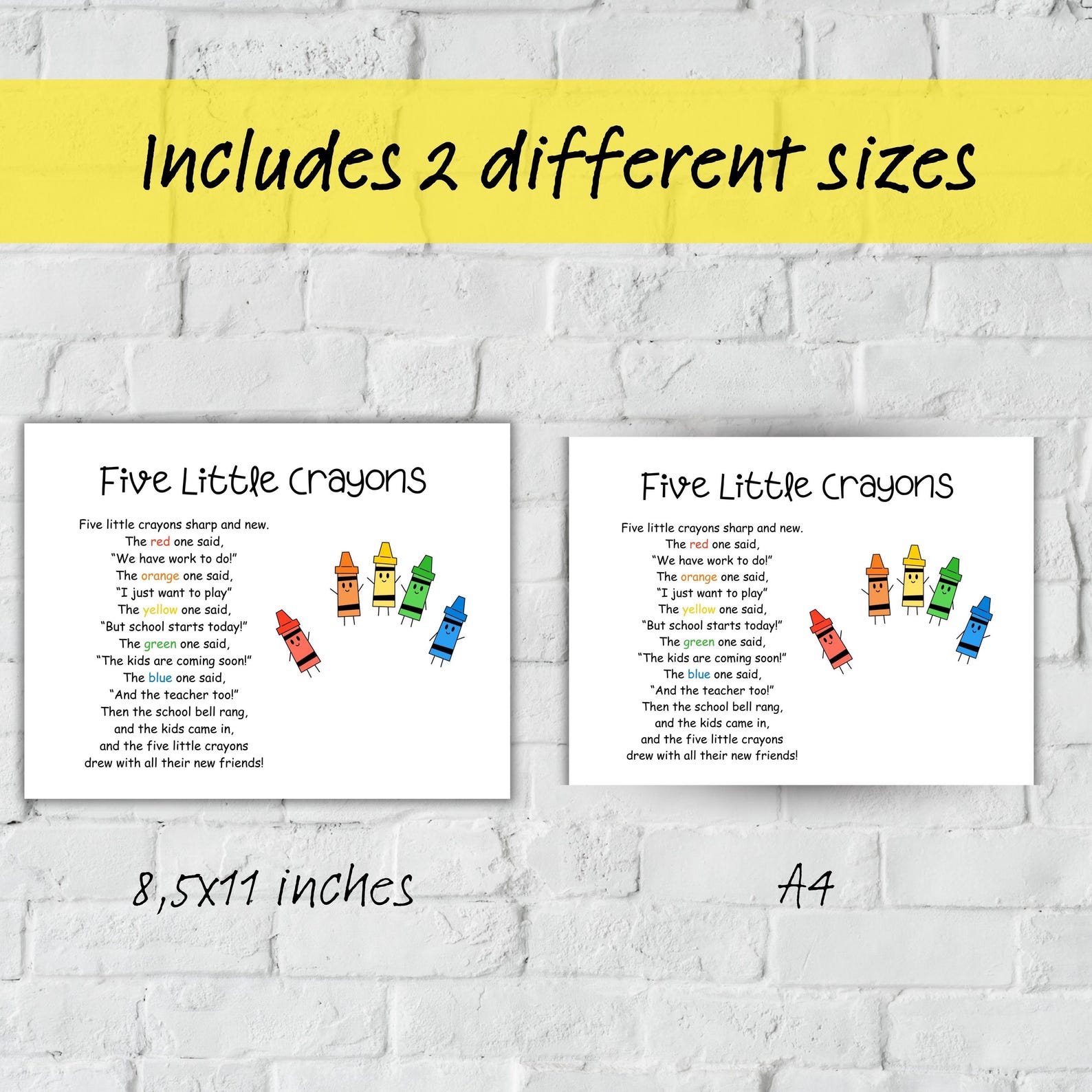 Five Little Crayons Poem, Back to School Handprint Art, First Day ...