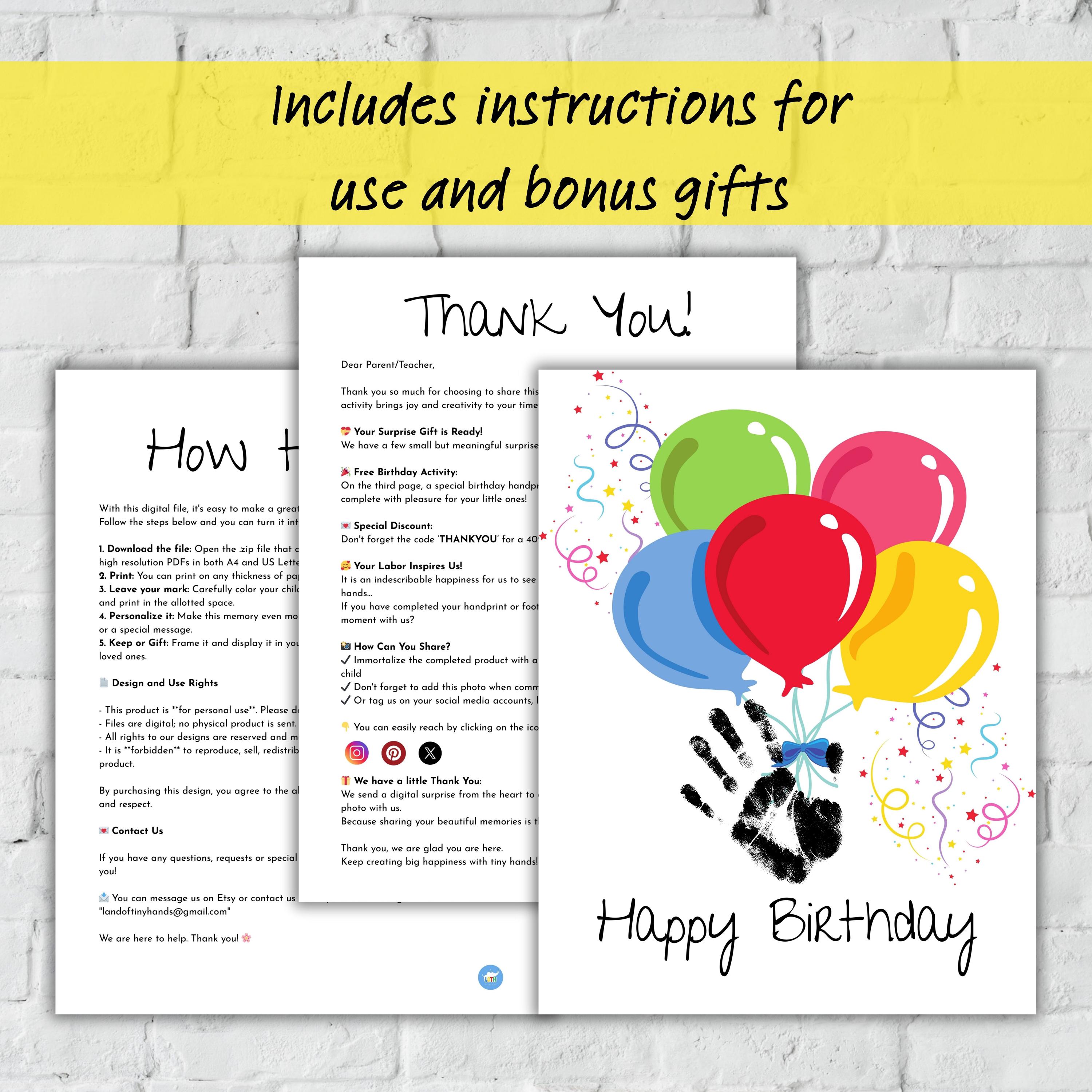 Handprint Balloons Birthday Card, Printable Keepsake Gift From Baby ...