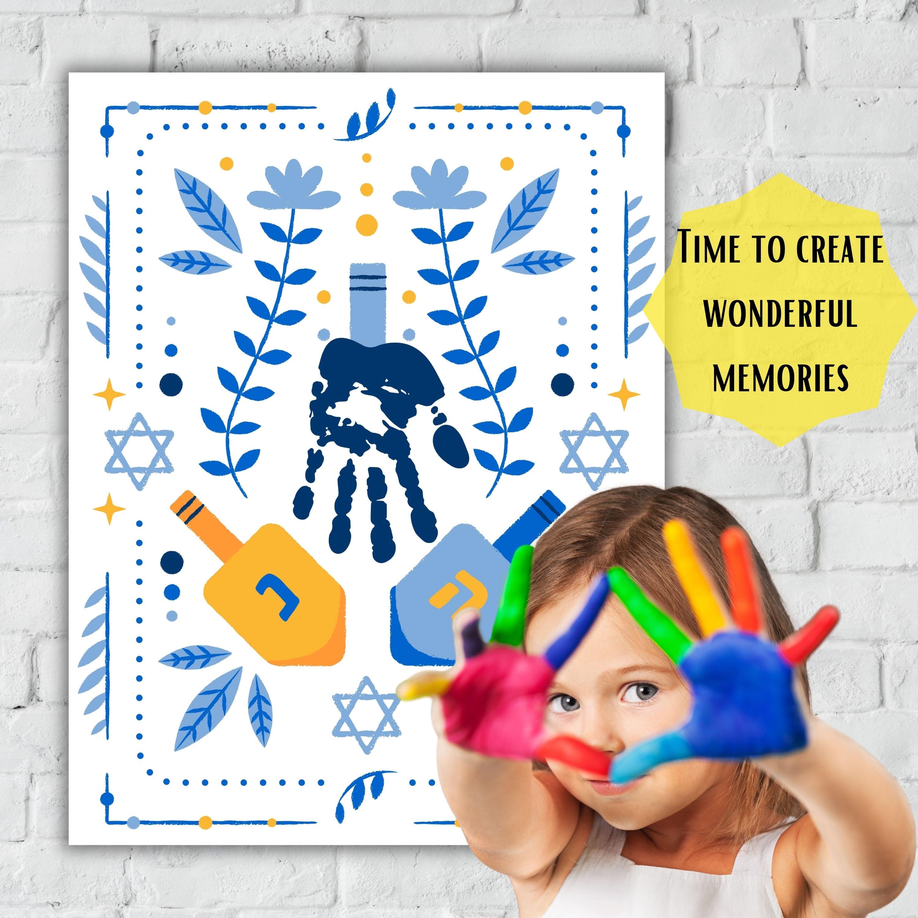 Hanukkah Dreidel Handprint Art, Printable Chanukkah Craft for Kids ...
