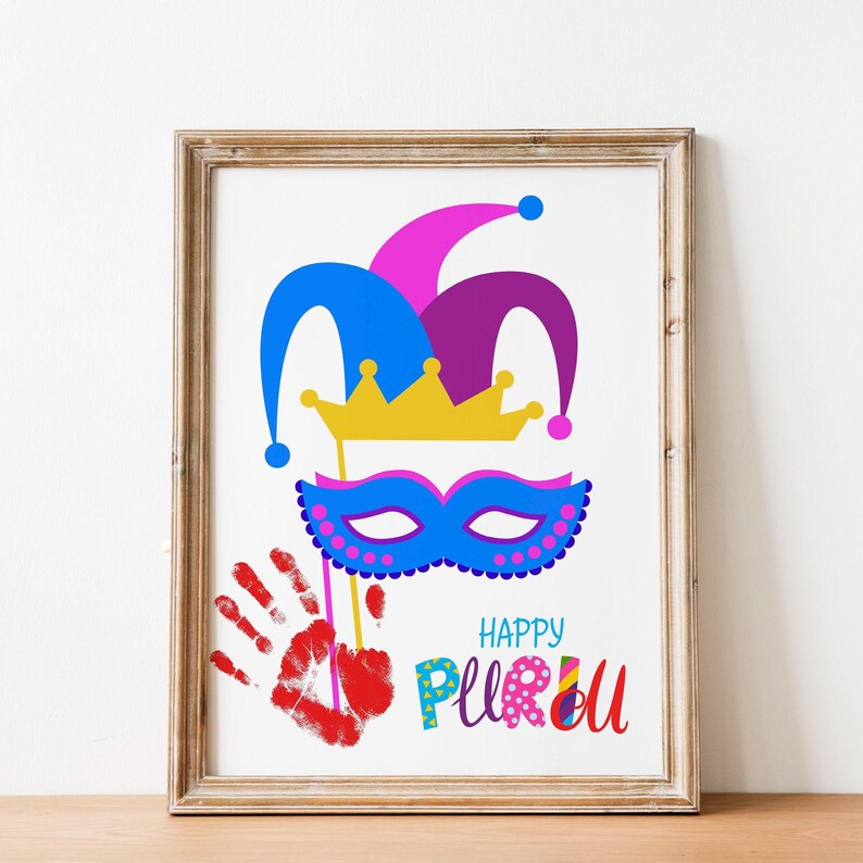 Purim Handprint Art, Jewish Holiday Craft, DIY Purim Mask, Happy Purim ...