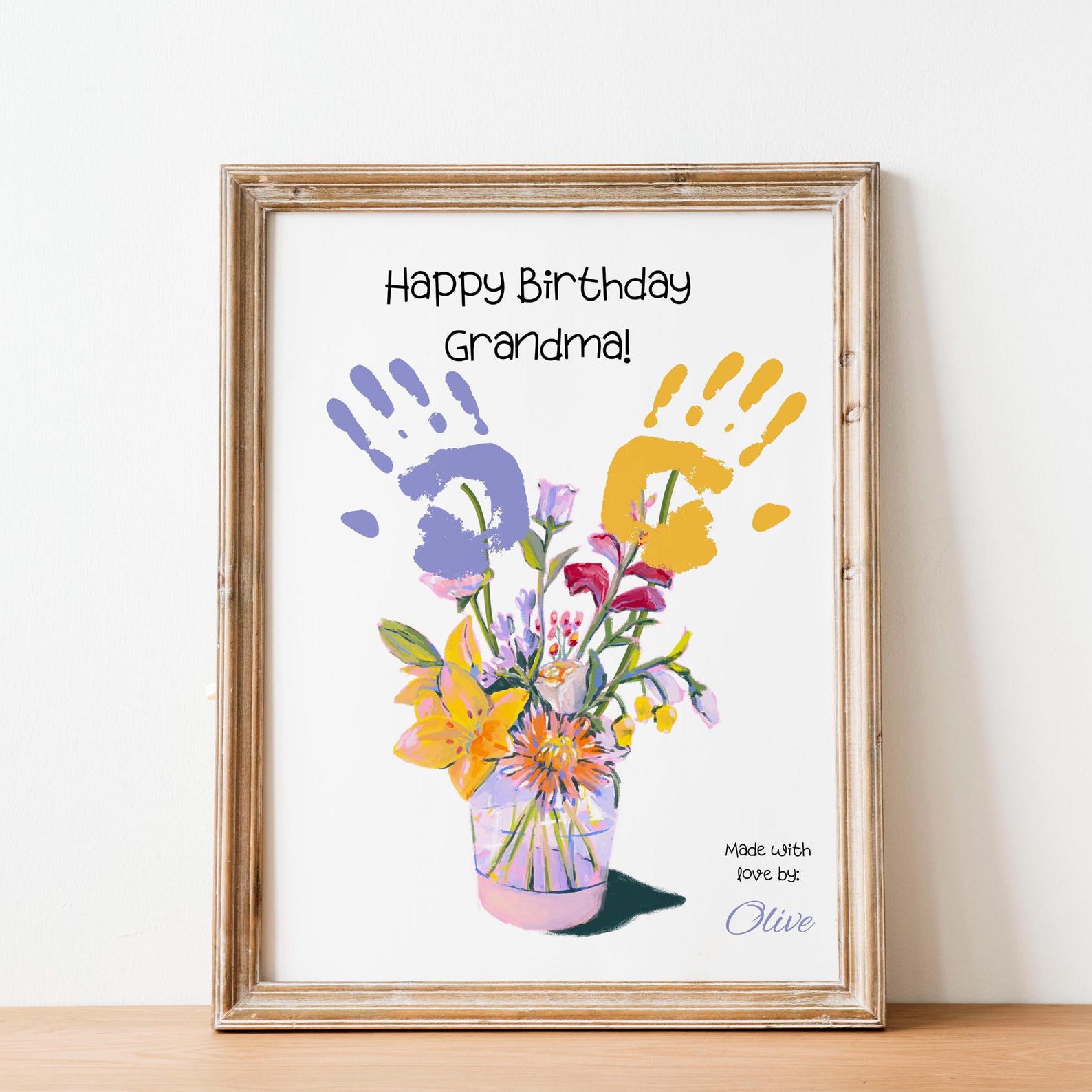 Birthday Handprint Gift for Grandma, DIY Gift From Grandkids, Flower ...