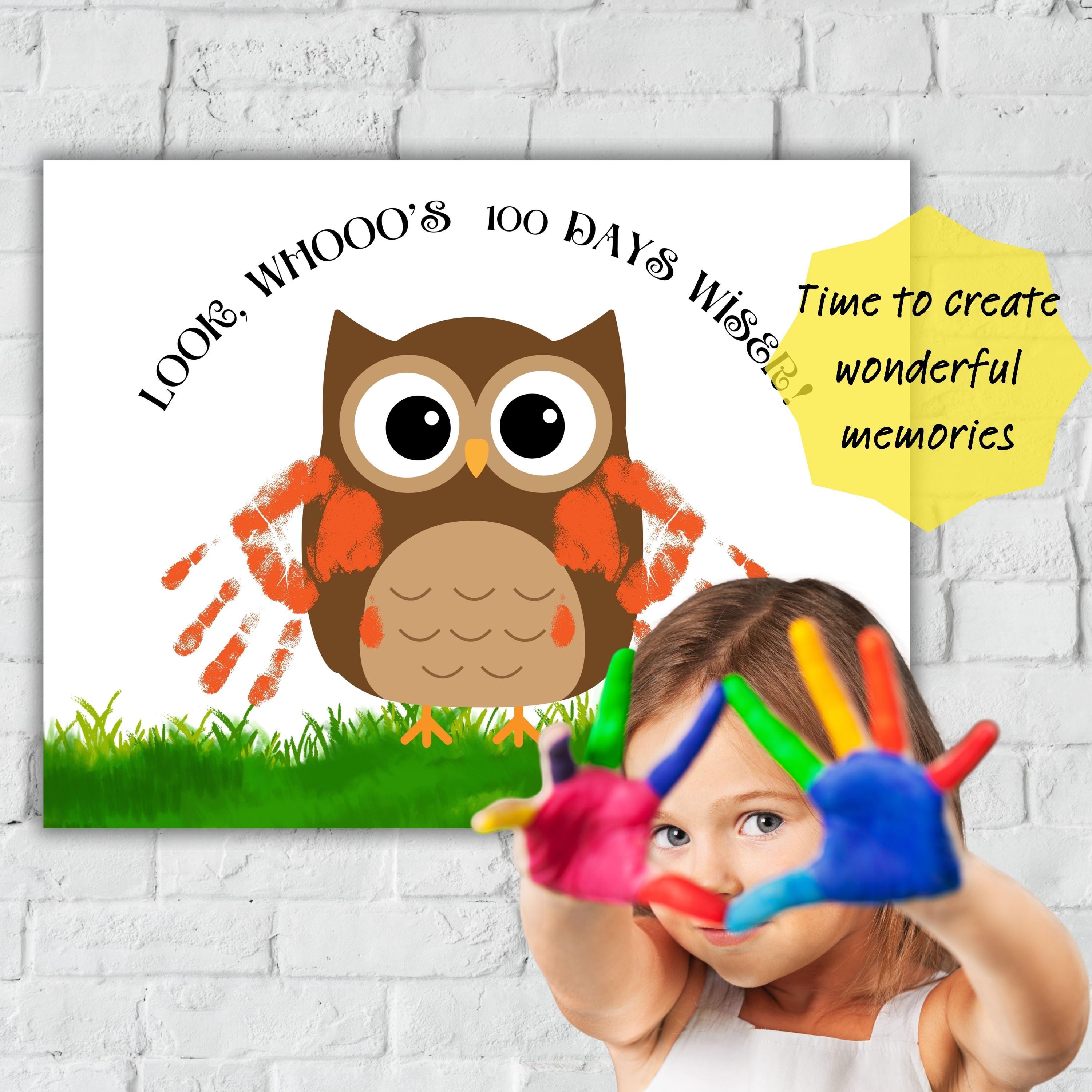 100 Days Wiser Handprint Art, Owl Handprint Craft, 100th Day of School ...