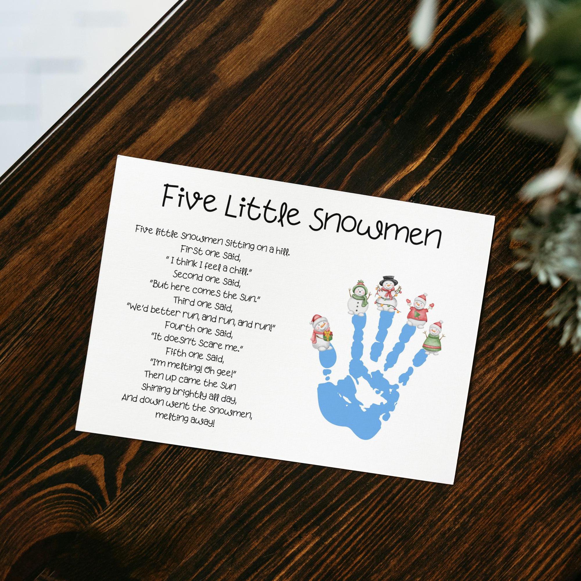 Five Little Snowmen Handprint Poem, Winter Handprint Craft Printable ...