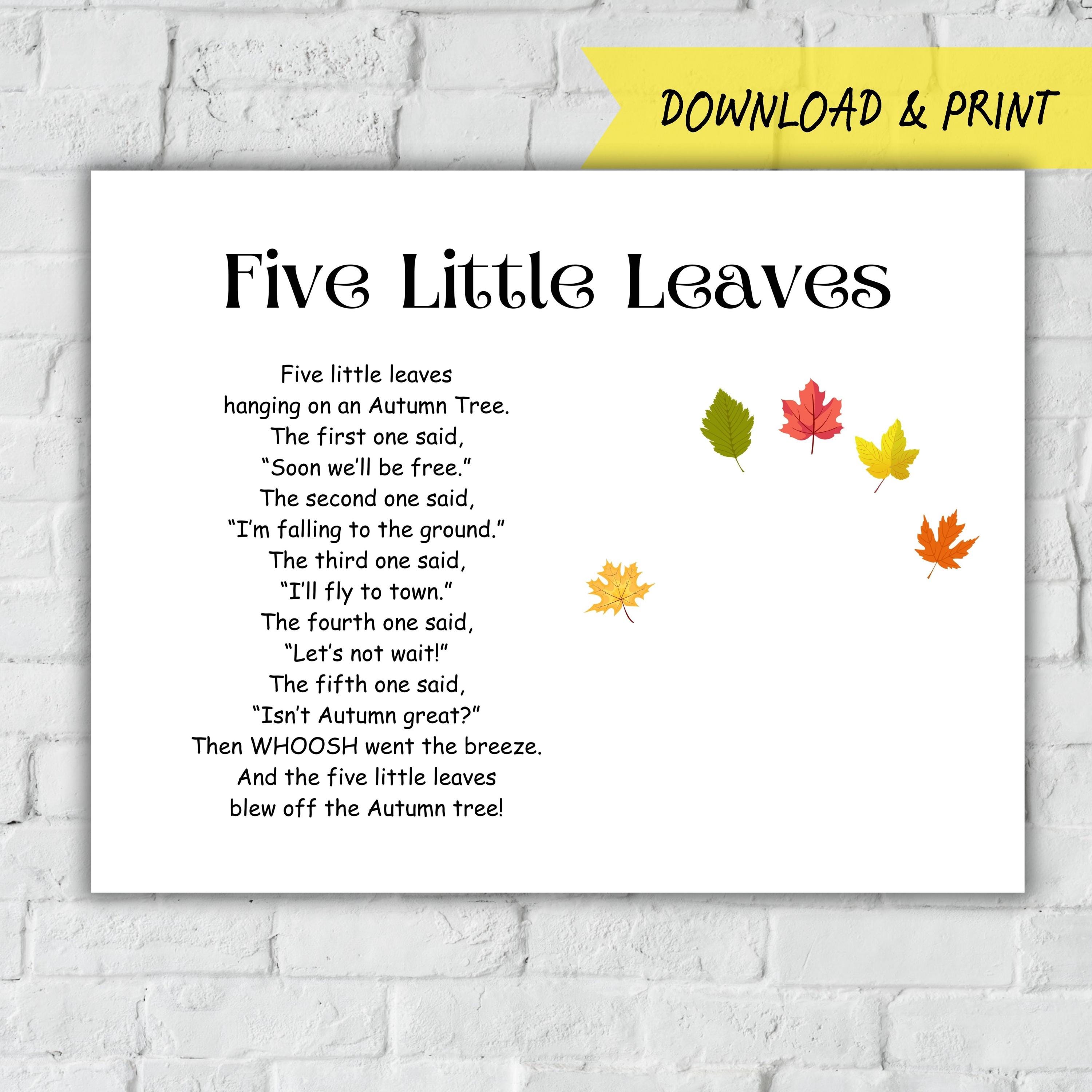 Five Little Leaves Handprint Art, Autumn Tree Poem Activity, Printable ...