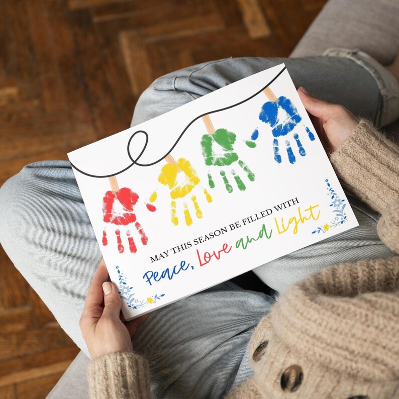 Hanukkah Handprint Craft: Dreidel Garland Art, Jewish Holiday Activity ...