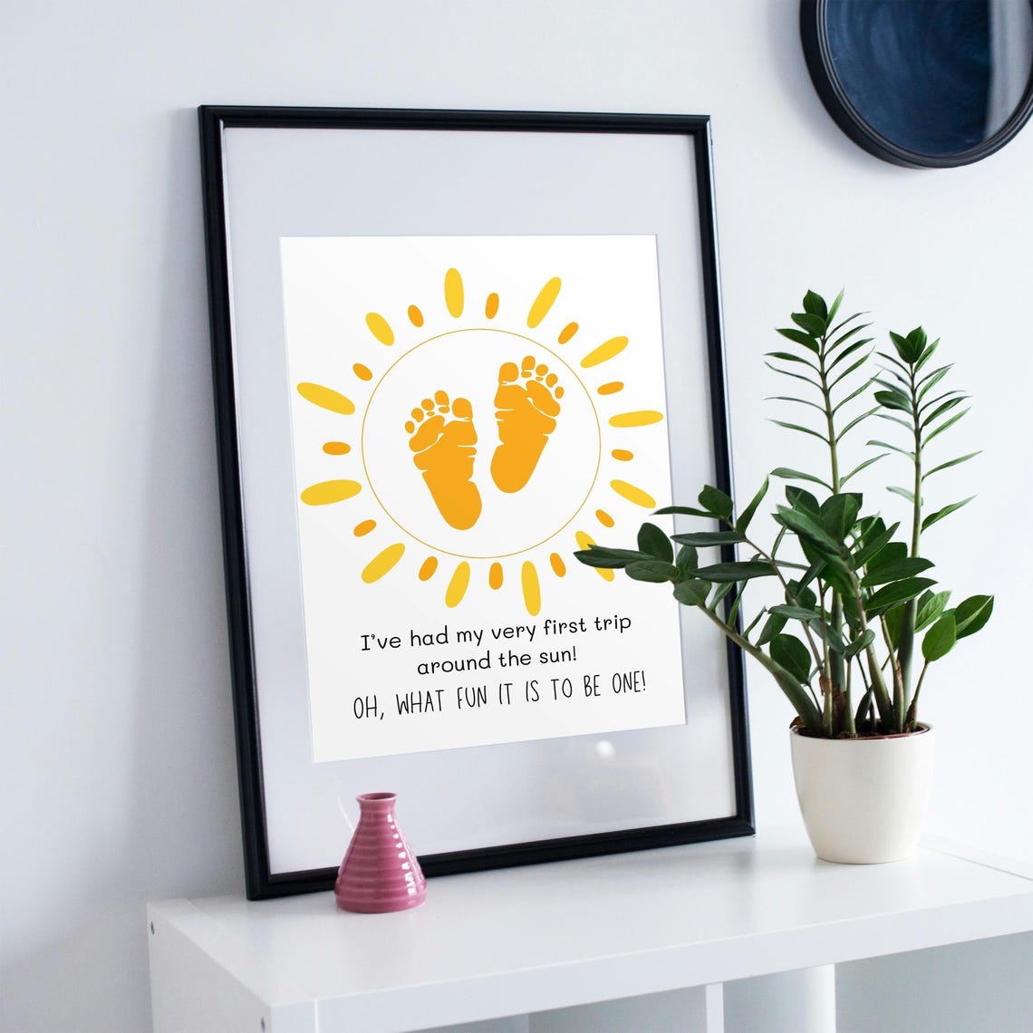 First Birthday Footprint Art, 1st Trip Around the Sun, Baby Milestone ...