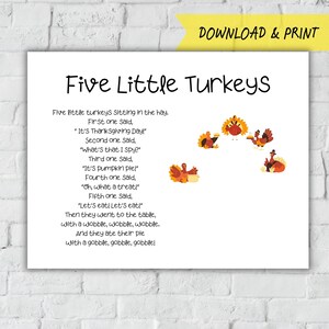 Five Little Turkeys Handprint Art, Preschool Thanksgiving Craft, 5 ...