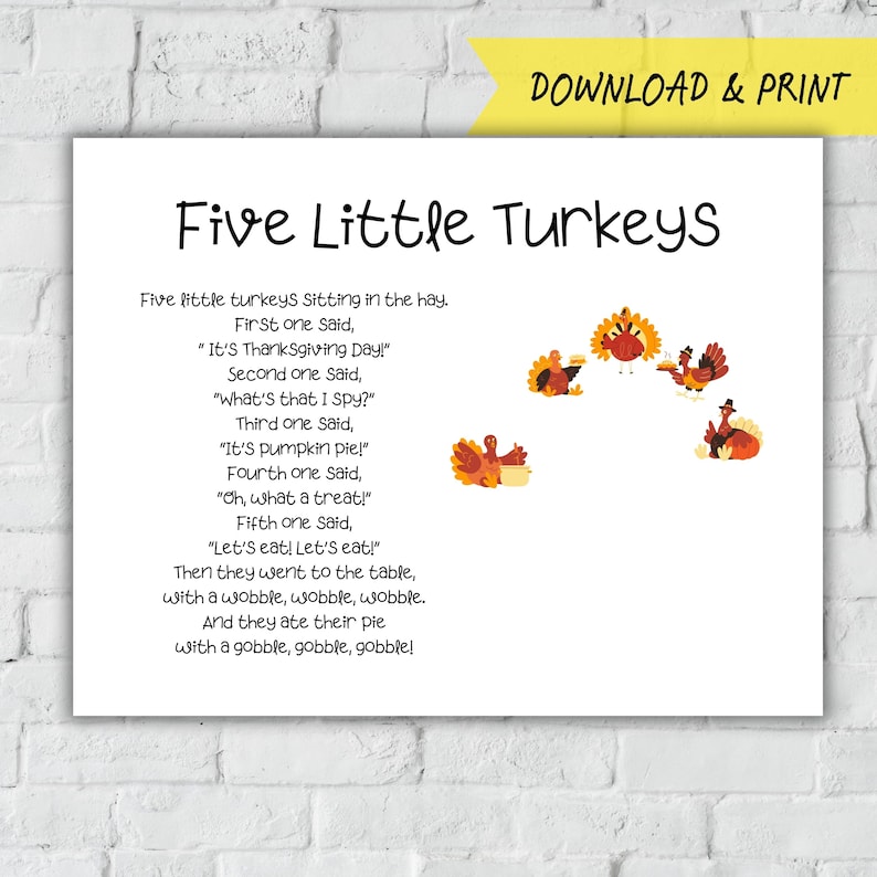 Five Little Turkeys Handprint Art, Preschool Thanksgiving Craft, 5 ...