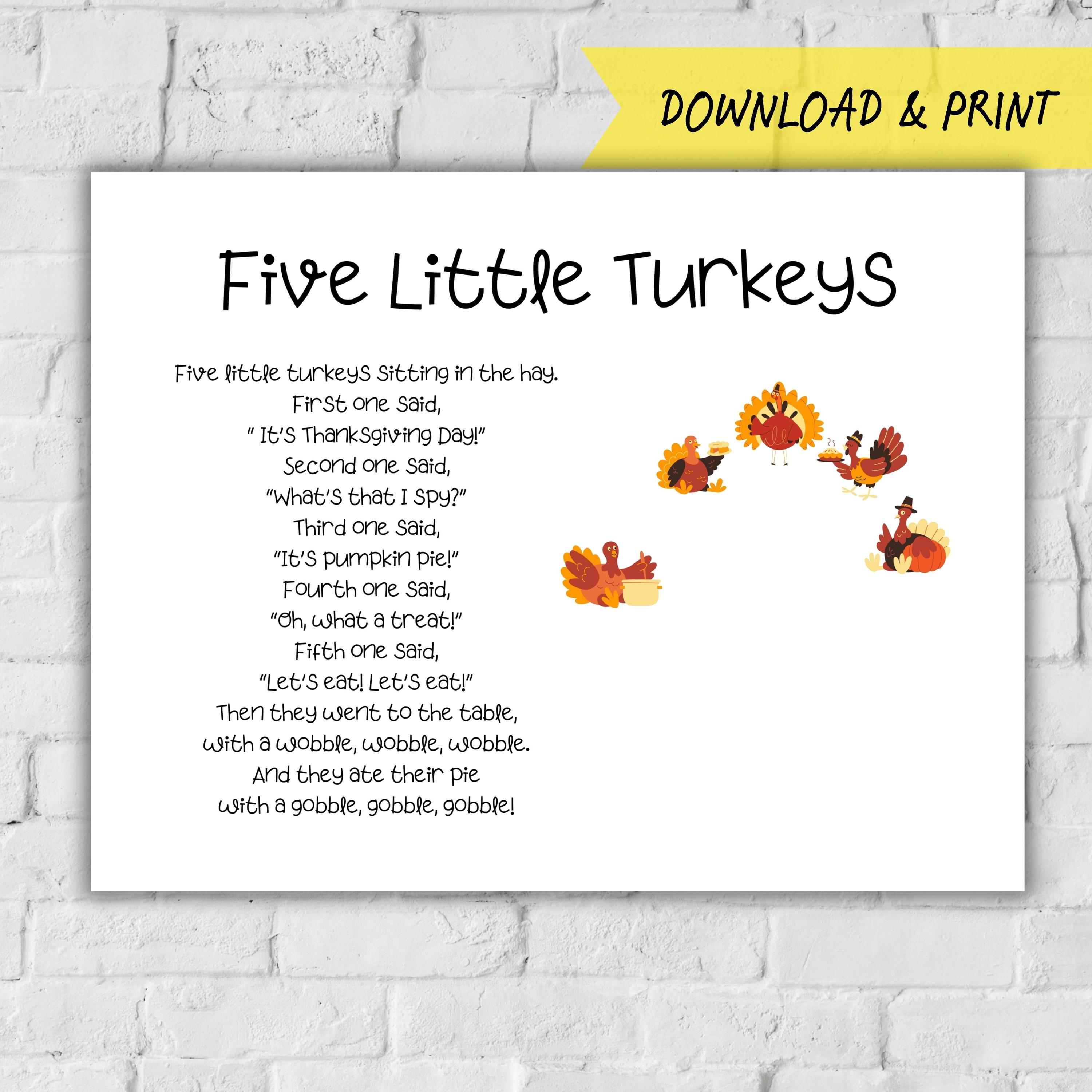 Five Little Turkeys Handprint Art, Preschool Thanksgiving Craft, 5 ...