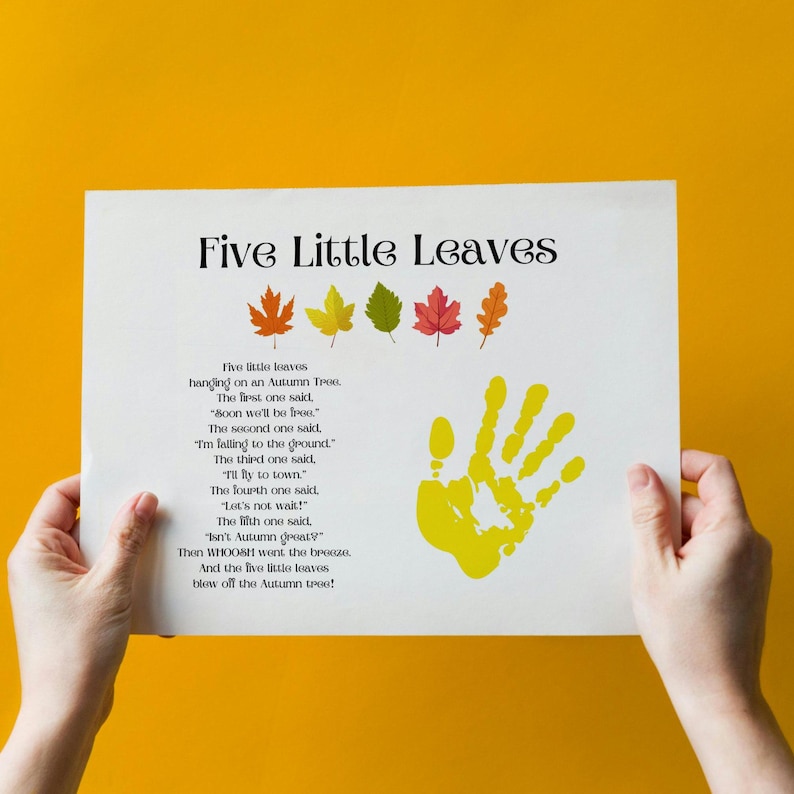 Fall Leaves Handprint Craft, Five Little Leaves Poem, Printable Autumn ...