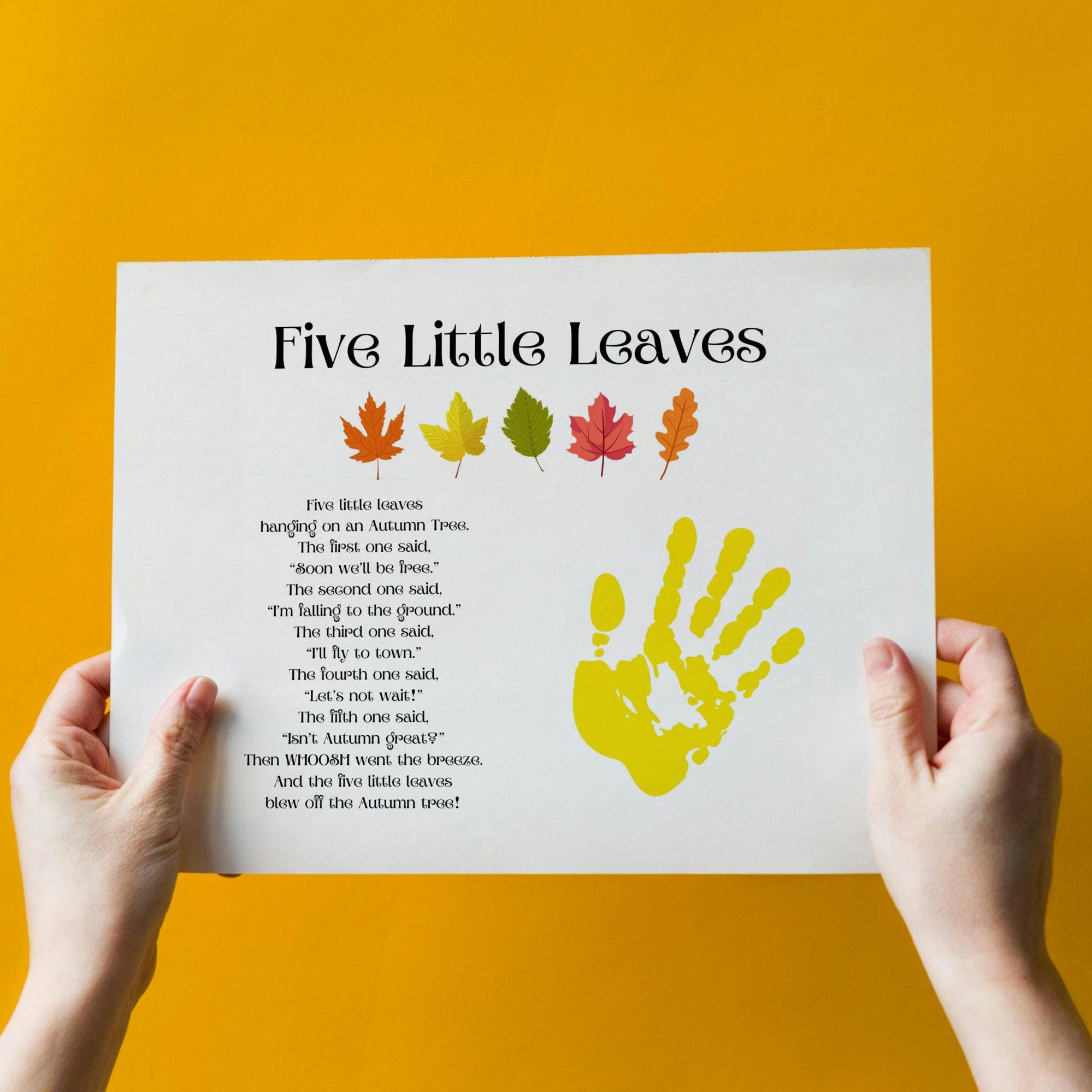 Fall Leaves Handprint Craft, Five Little Leaves Poem, Printable Autumn ...