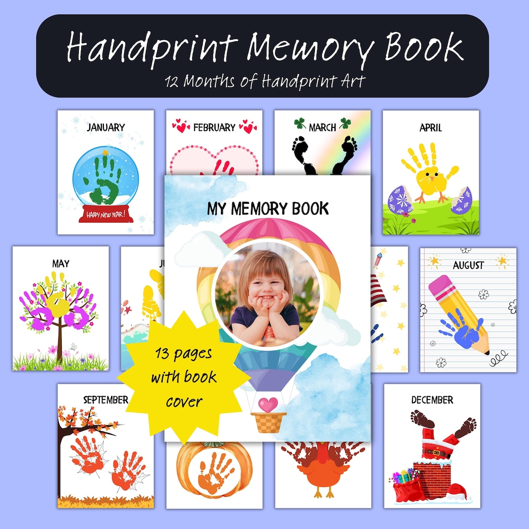 Handprint Memory Book Craft, Printable Kids Calendar 2025, 12 Month ...