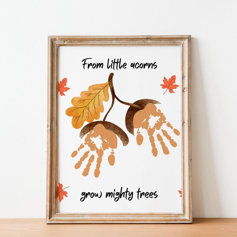 Little Acorns Handprint Craft, Printable Fall Oak Tree Art, Preschool ...