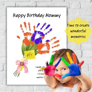 Happy Birthday Mommy Handprint Art, DIY Flower Bouquet Craft, Mother's ...