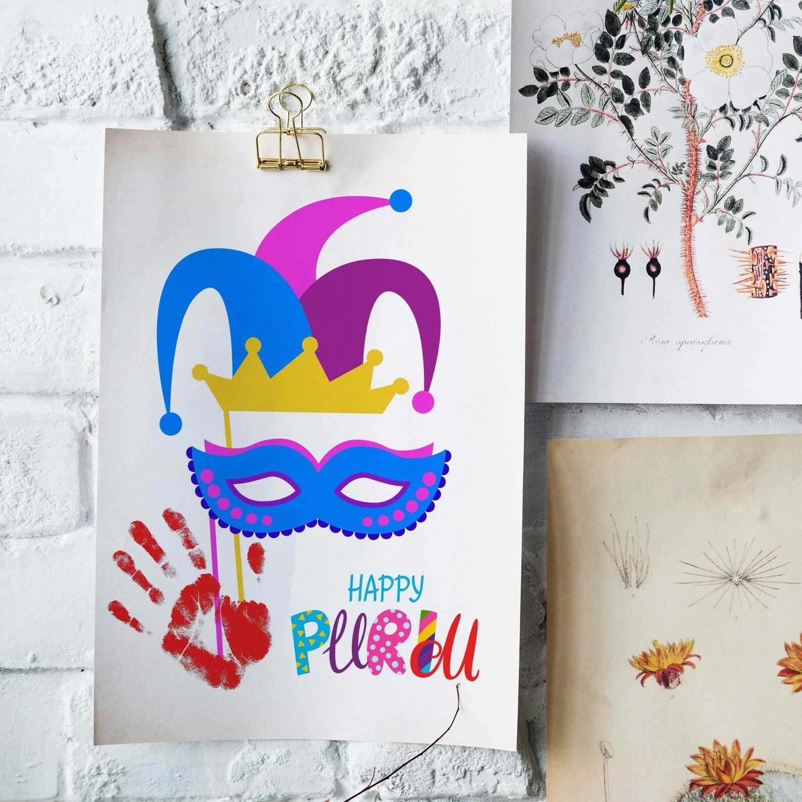 Purim Handprint Art, Jewish Holiday Craft, DIY Purim Mask, Happy Purim ...