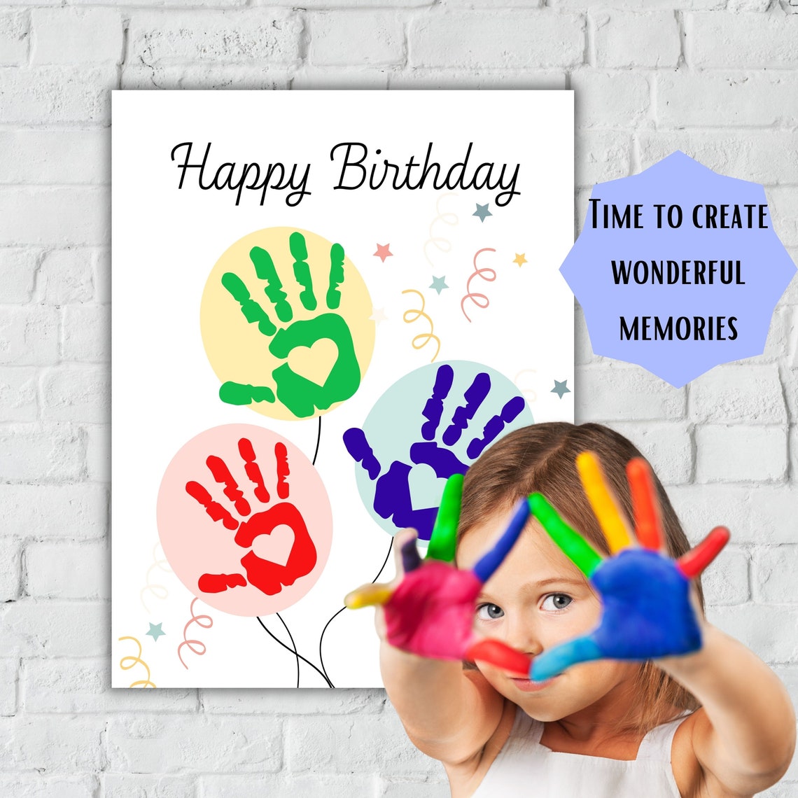 Handprint Balloons Birthday Craft, Printable Happy Birthday Gift From ...