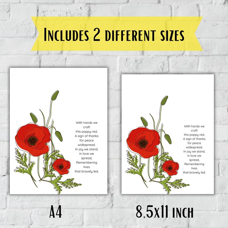 Veterans Day Poppy Handprint Craft for Kids, Printable Patriotic ...