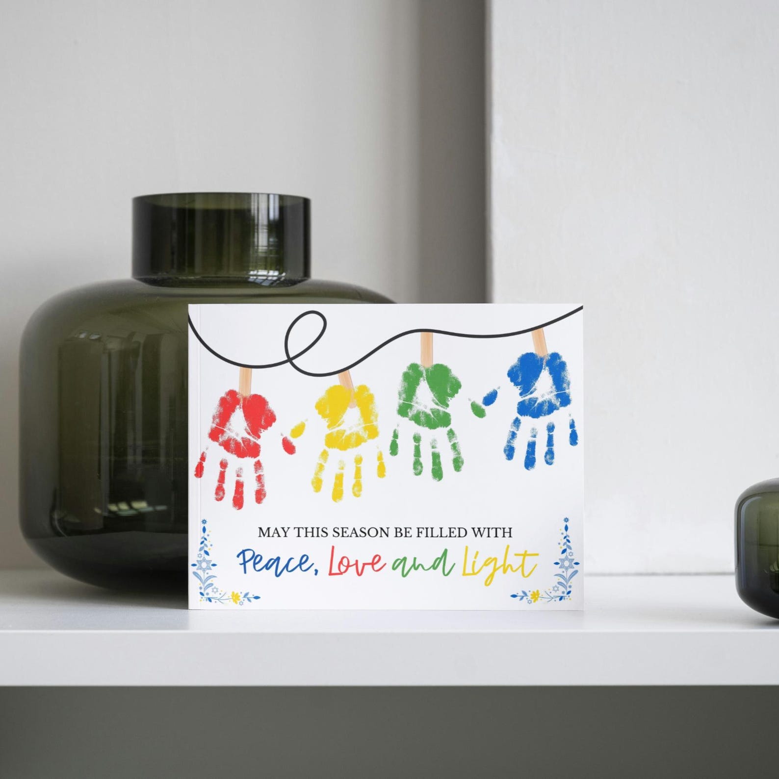 Hanukkah Handprint Craft: Dreidel Garland Art, Jewish Holiday Activity ...