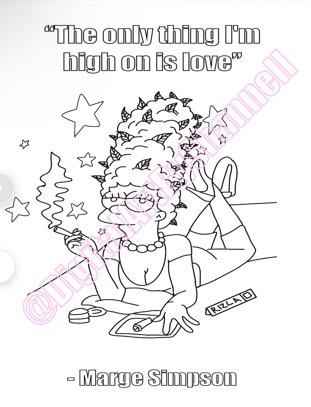 420 Adult Digital Colouring Page Marge Simpson Stoner/weed Themed ...
