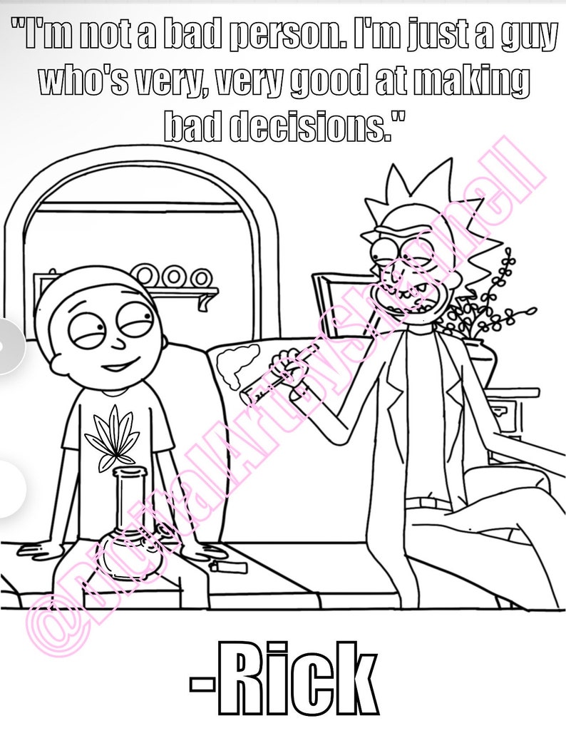420 Digital Adult Colouring Page Rick and Morty Smoking Colouring Page ...