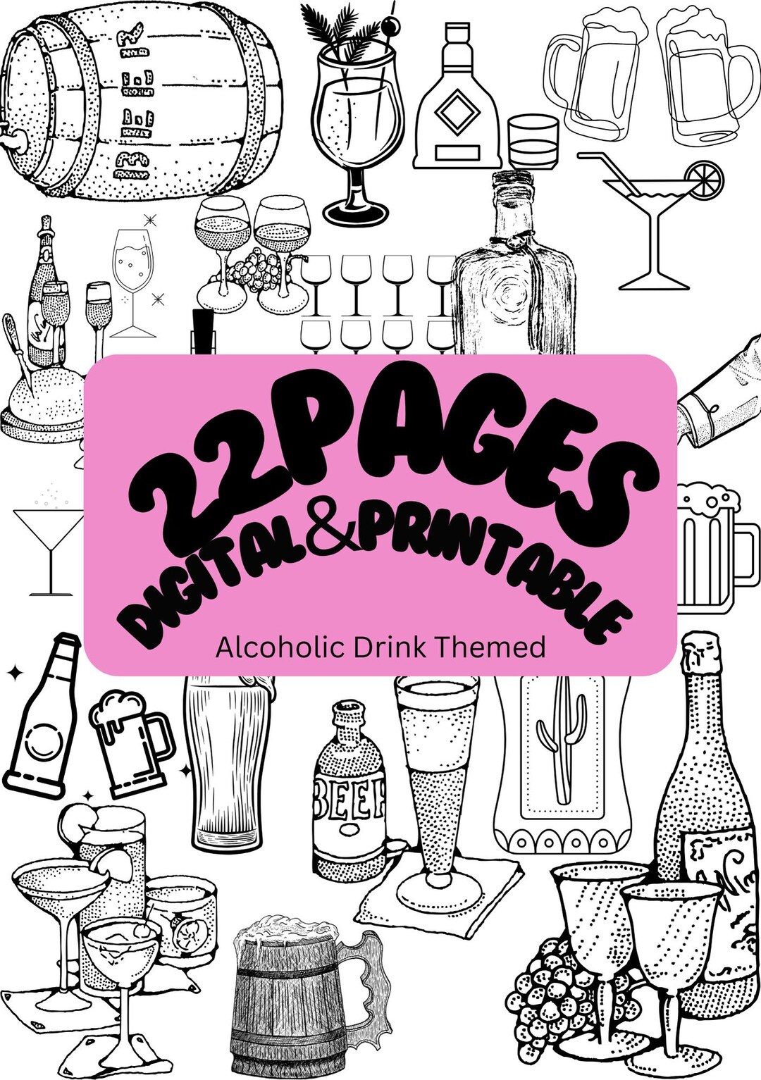 22 Alcohol Themed Colouring Pages Digital & Printable Adult Colouring ...
