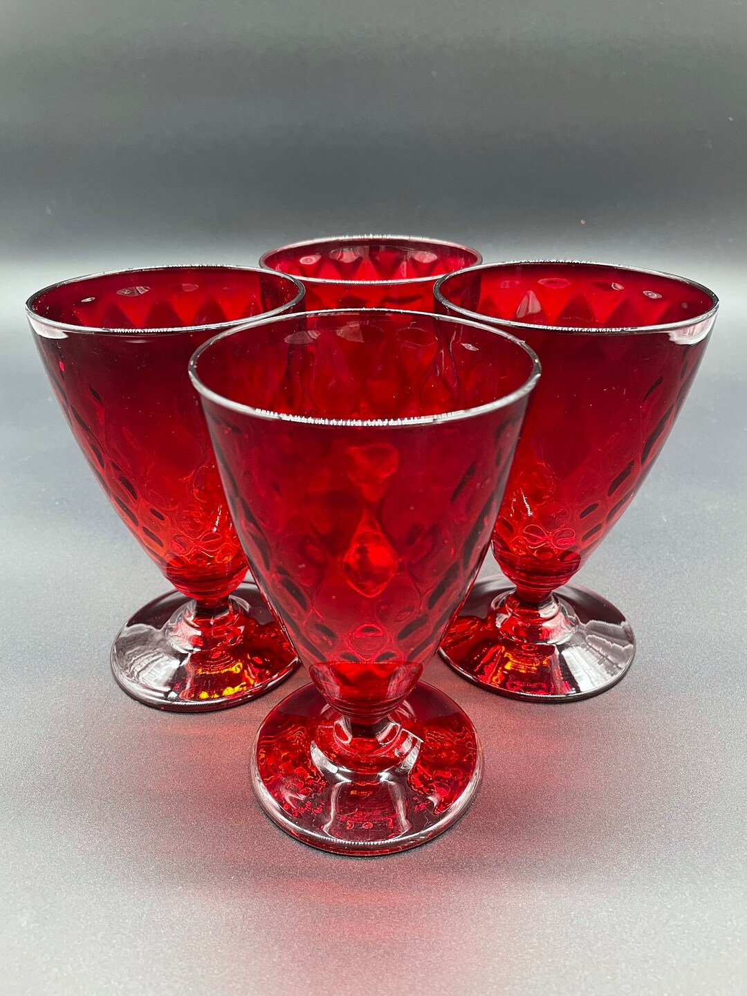 Fenton Ruby Amberina Diamond Optic Tall Iced Tea Glasses/water Goblets ...