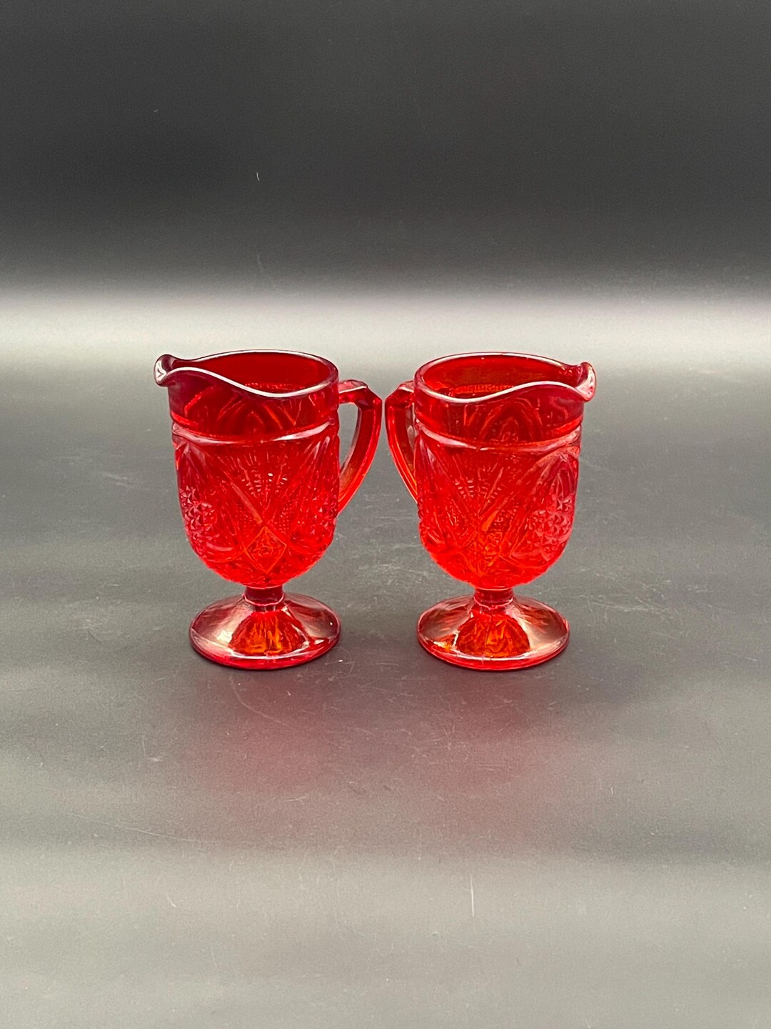 Antique Ruby Red EAPG Creamer Pair C1900 Pressed Glass Victorian ...