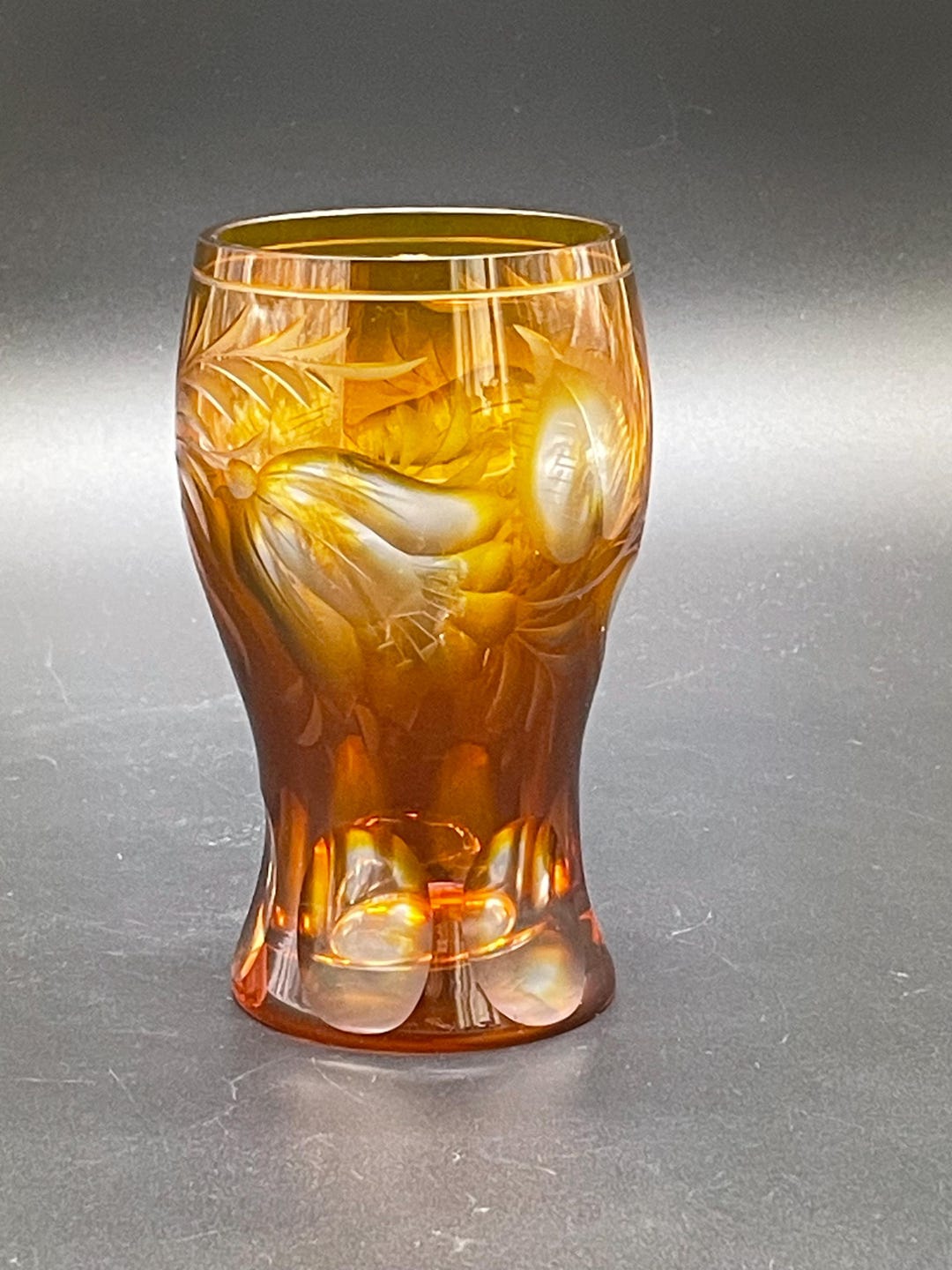 Bohemia, CA. 1890–1910. Hand-cut Amber Overlay Crystal Vase, Deep ...