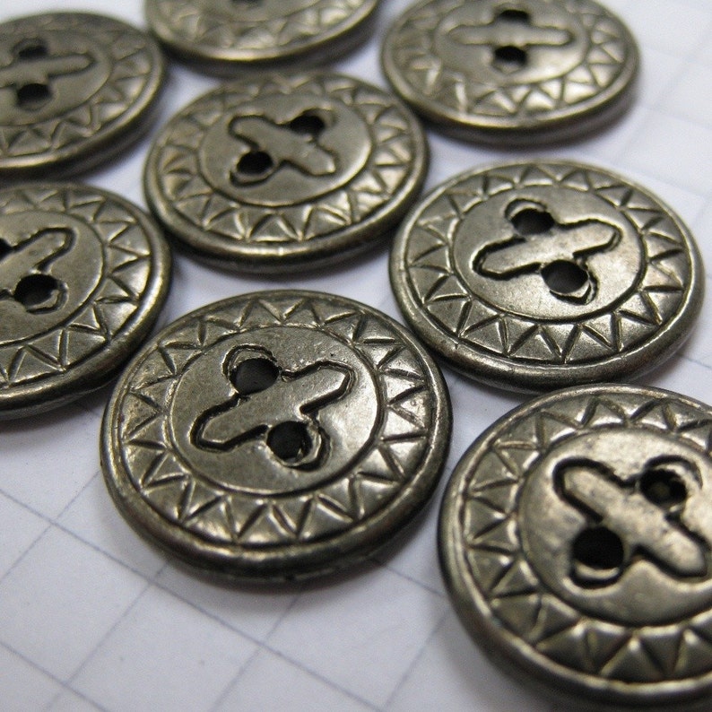 10 Small Flat Patterned Silver Metal Buttons - Etsy