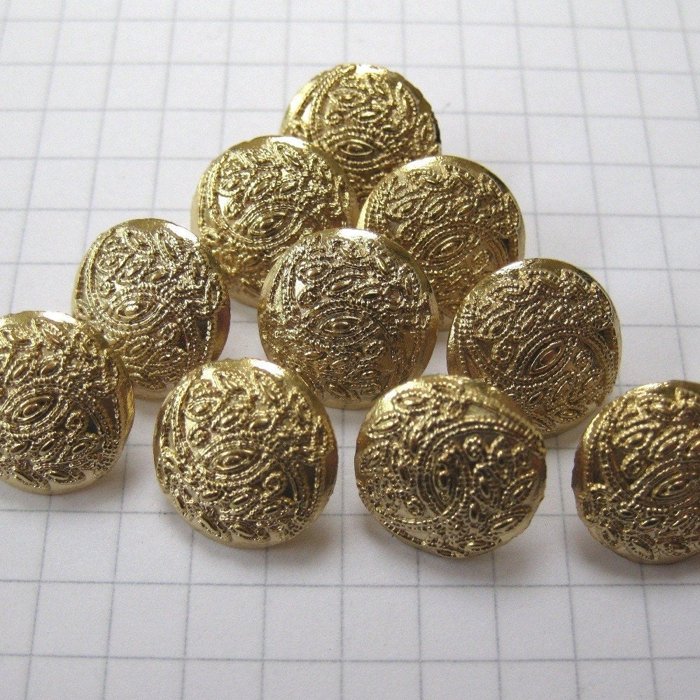 10 Small Metal Gold Leaf Motif Buttons - Etsy