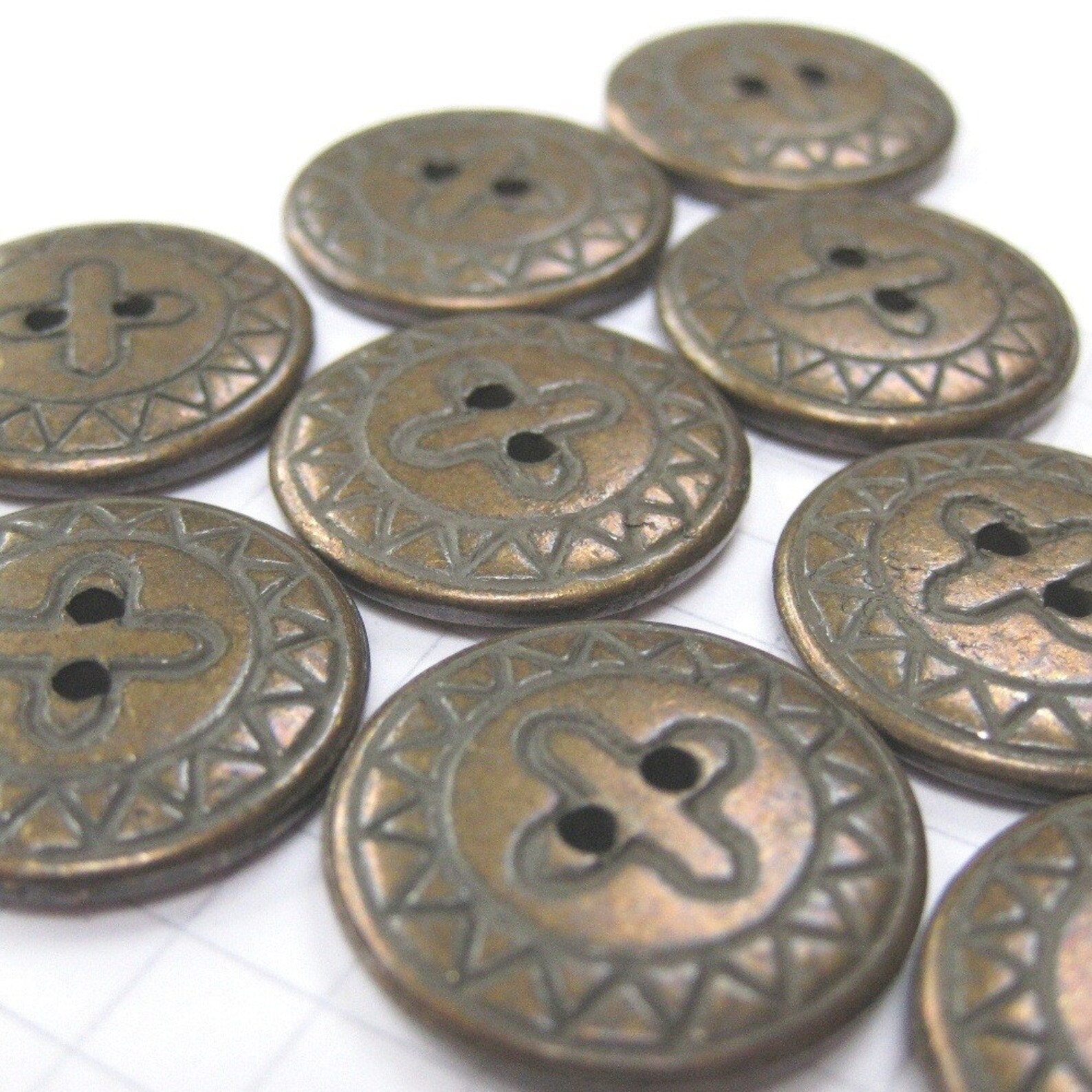 10 Flat Patterned Copper Buttons | Etsy