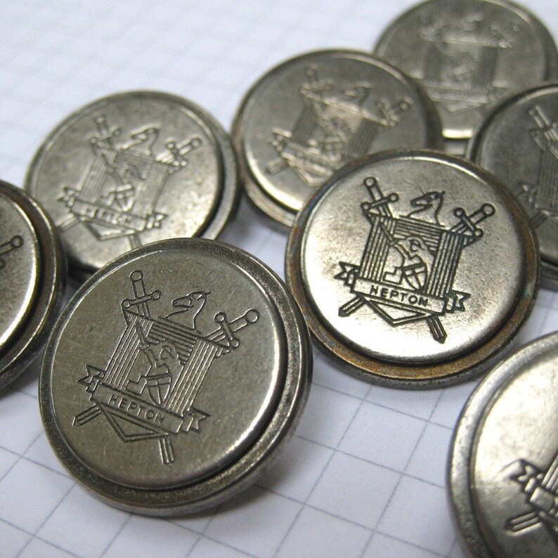 10 Large Pewter Hepton Buttons - Etsy
