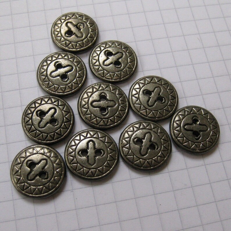 10 Small Flat Patterned Silver Metal Buttons - Etsy