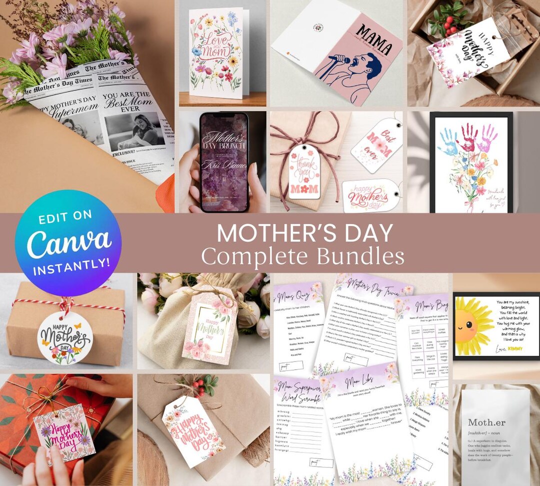 Printable Mother's Day Card Template , Mother Day Complete Bundle Happy ...