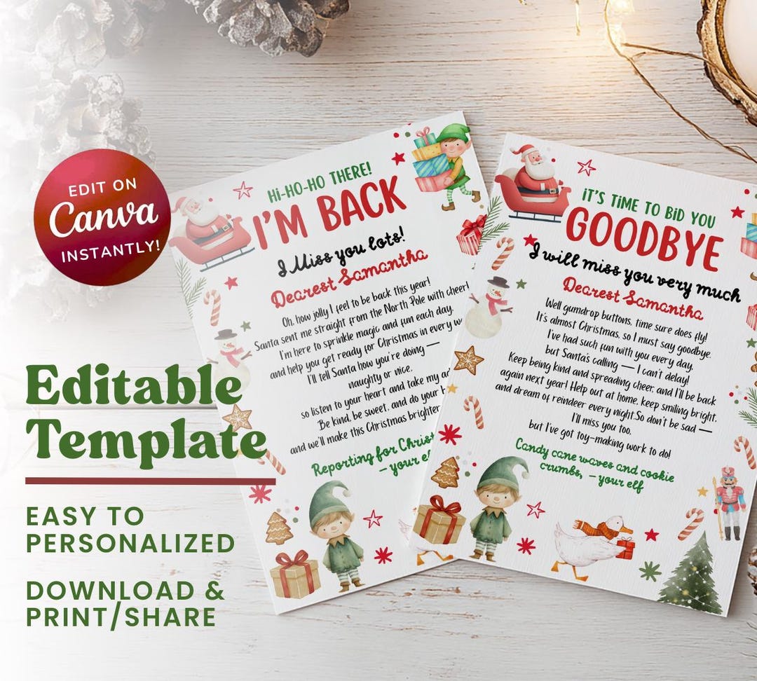 Editable Elf Arrival and Goodbye Letter Set, Printable Template, Elf ...