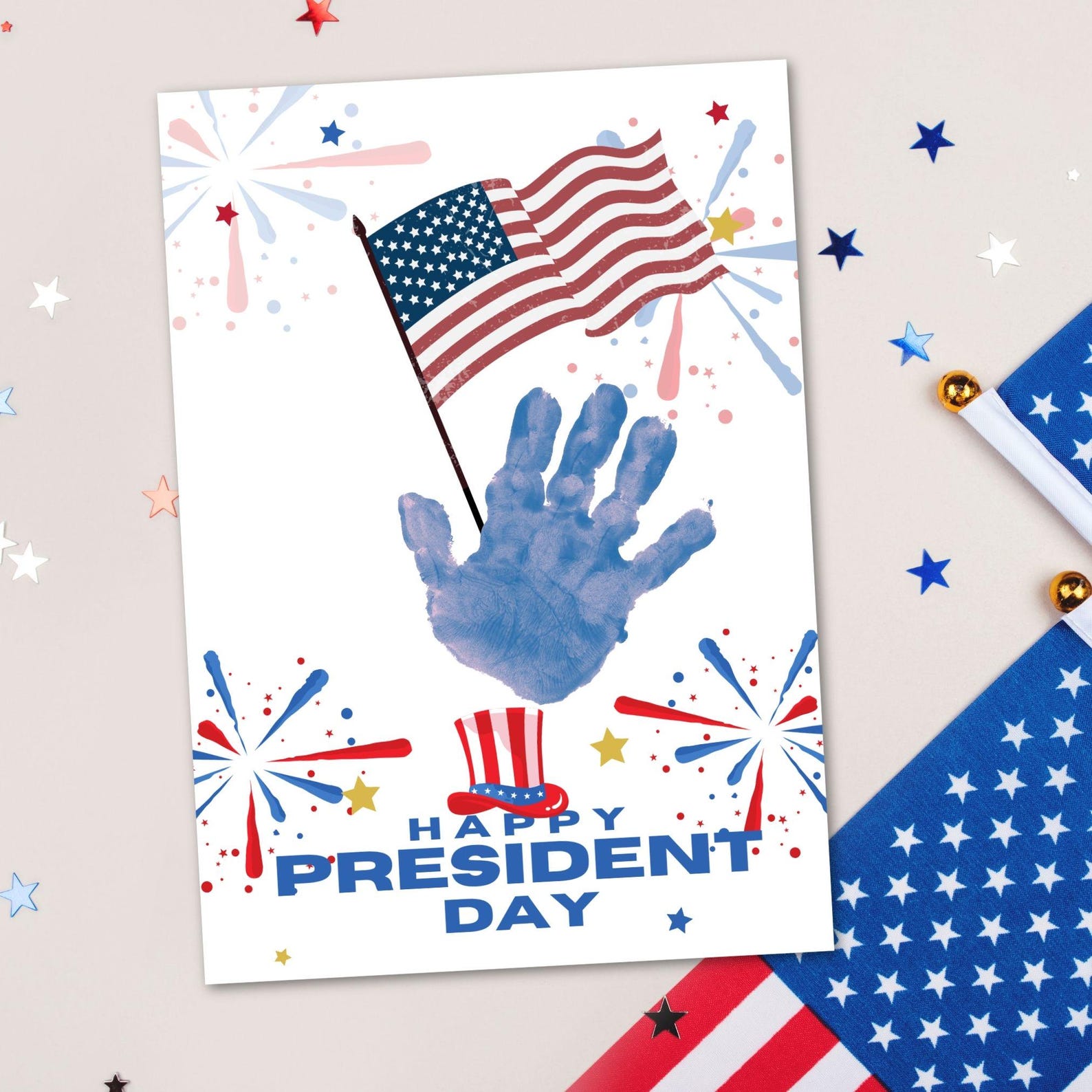 President's Day Handprint Art, USA Presidents Day Craft, Printable ...