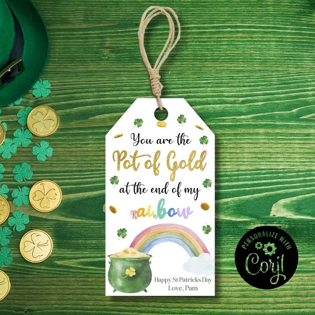 EDITABLE St Patrick's Gift Tag, Rainbow St Patricks Day Tag, Pot of ...