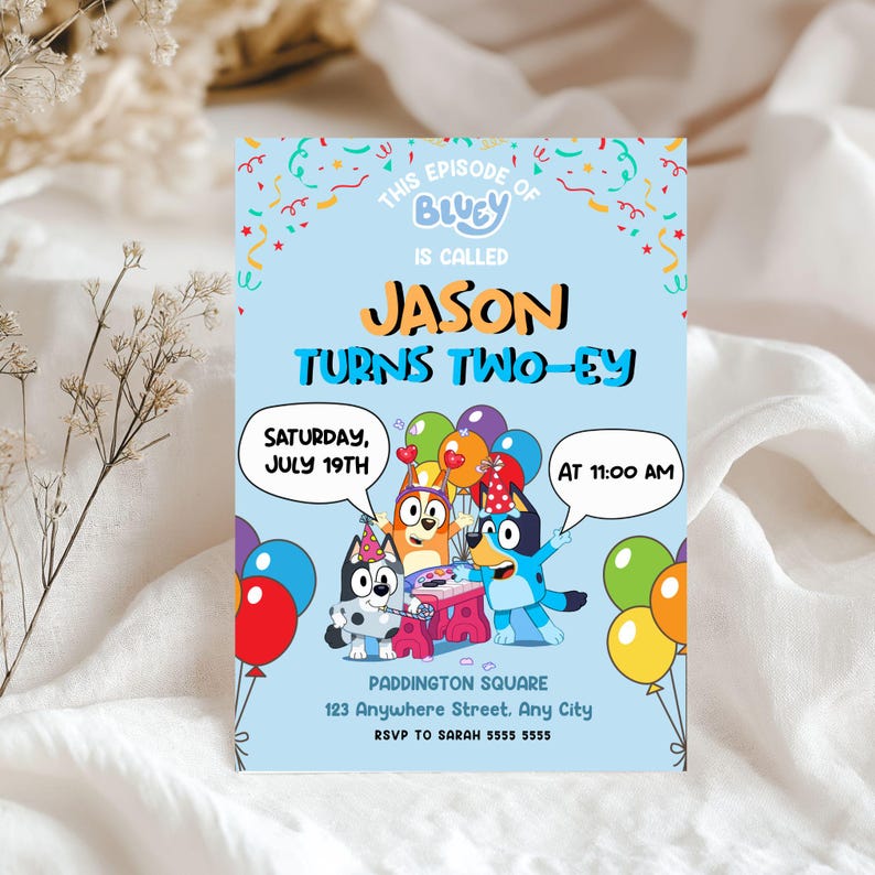 Bluey Birthday Invitation Template | Blue Dog Editable Birthday ...