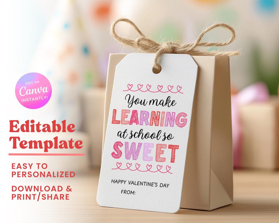 EDITABLE Teacher Valentine Gift Tags, Thank You Teacher Tag, Teacher ...