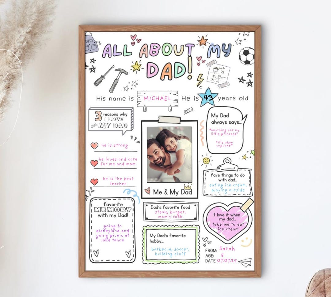 All About My Dad Printable Fathers Day Questionnaire Dad Gift From Kids ...