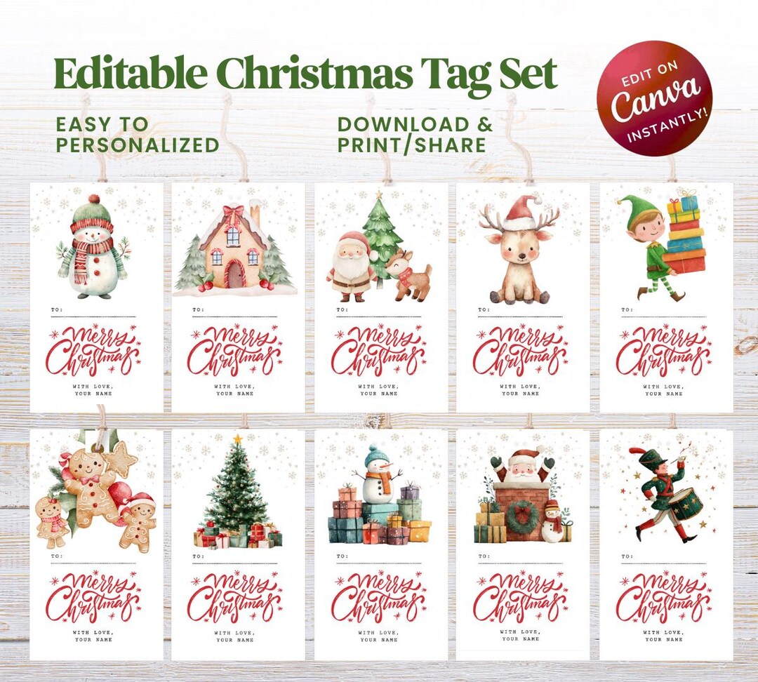 Editable Christmas Gift Tags, Holiday Gift Tags, Merry Christmas Tags ...