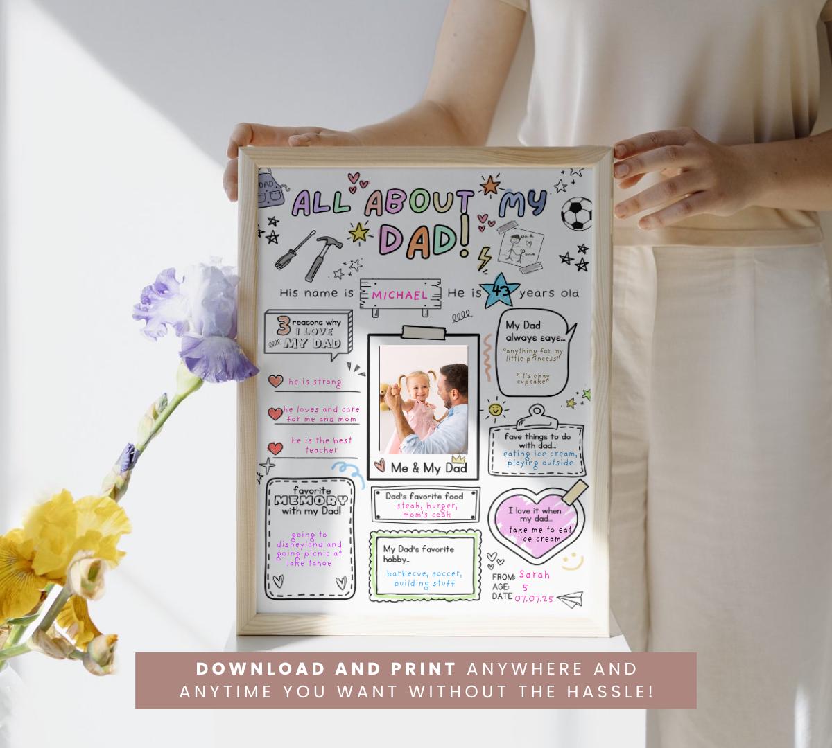 All About My Dad Printable Fathers Day Questionnaire Dad Gift From Kids ...