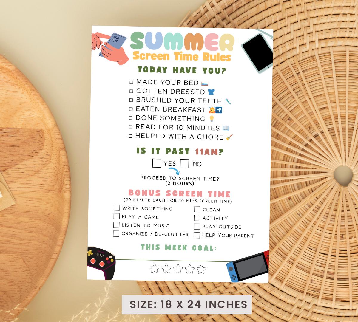 Summer Screen Time Rules Printable | Editable | Kids Screen Time ...