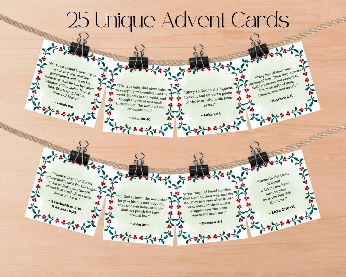 Printable Advent Scripture Cards, Bible Verse Card, Christmas Countdown ...