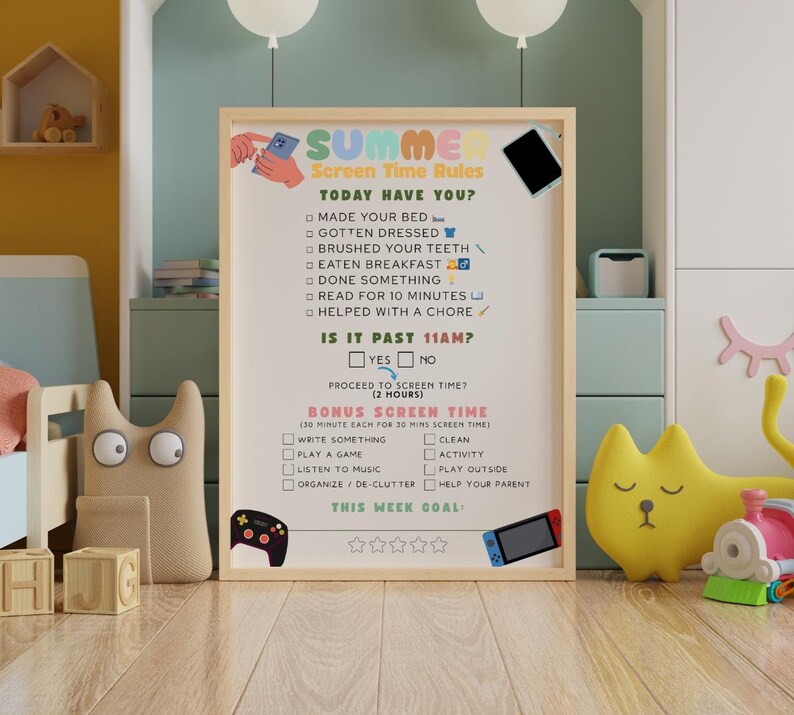 Summer Screen Time Rules Printable | Editable | Kids Screen Time ...
