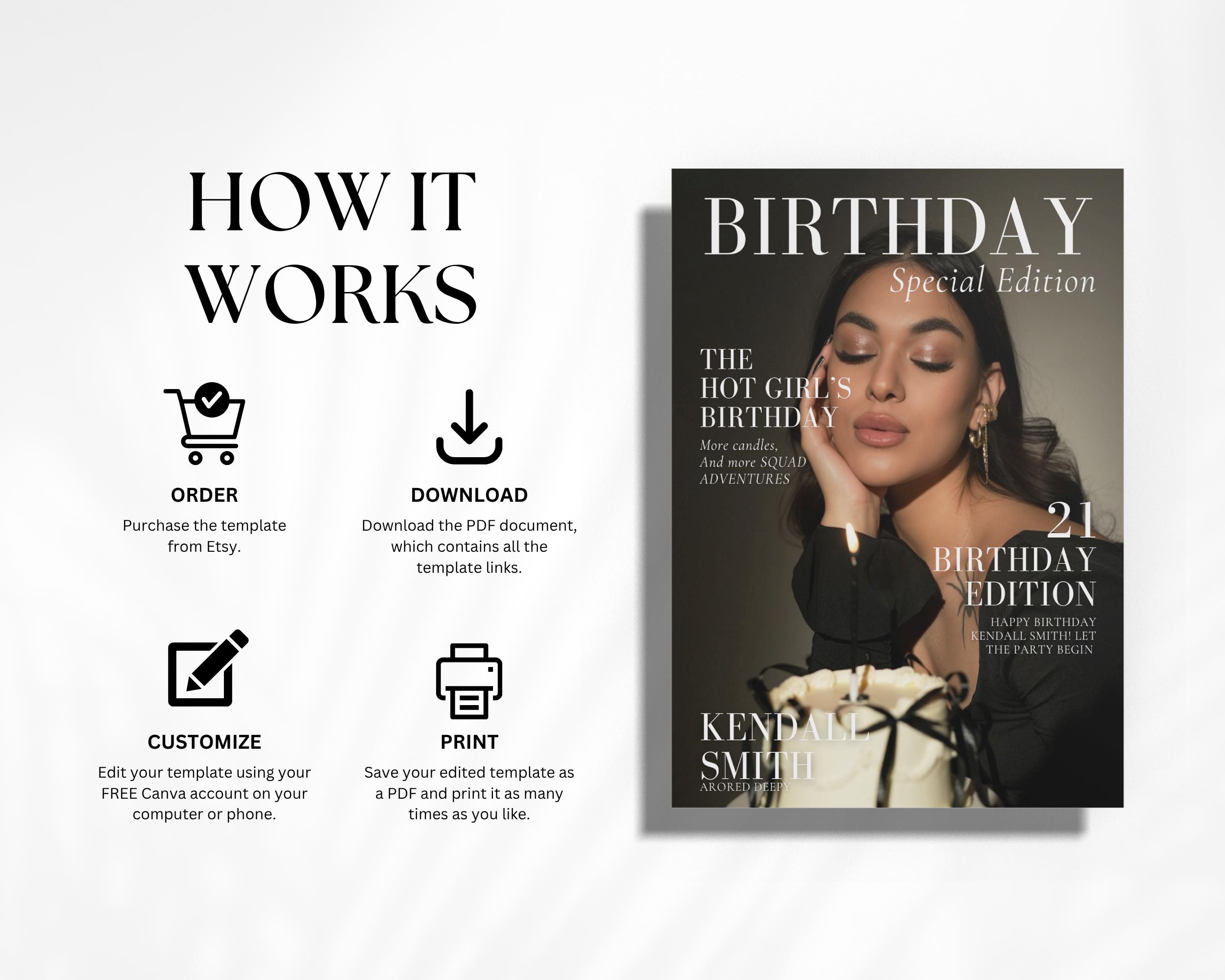 Personalized Birthday Magazine Template, Bestie Sister Gift, Birthday ...