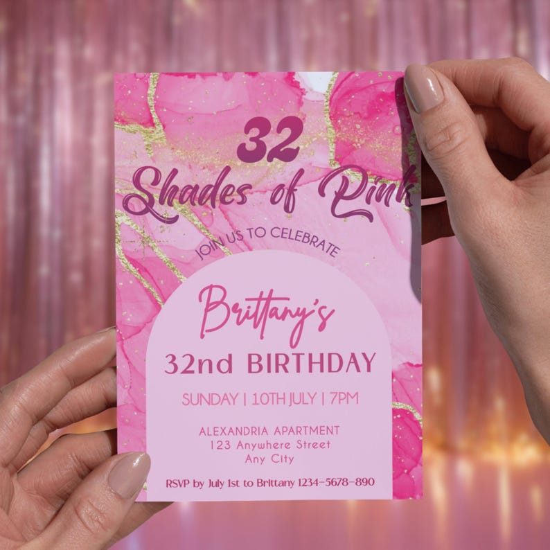 Editable Shades of Pink Invitation, Printable, Agate Birthday Dinner ...